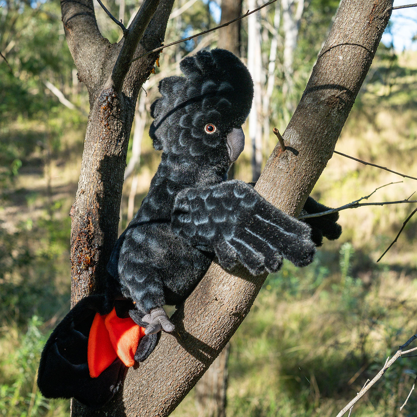 Hansa Black Cockatoo Puppet - 49cm - Soft Plush Toy | Australian Geographic